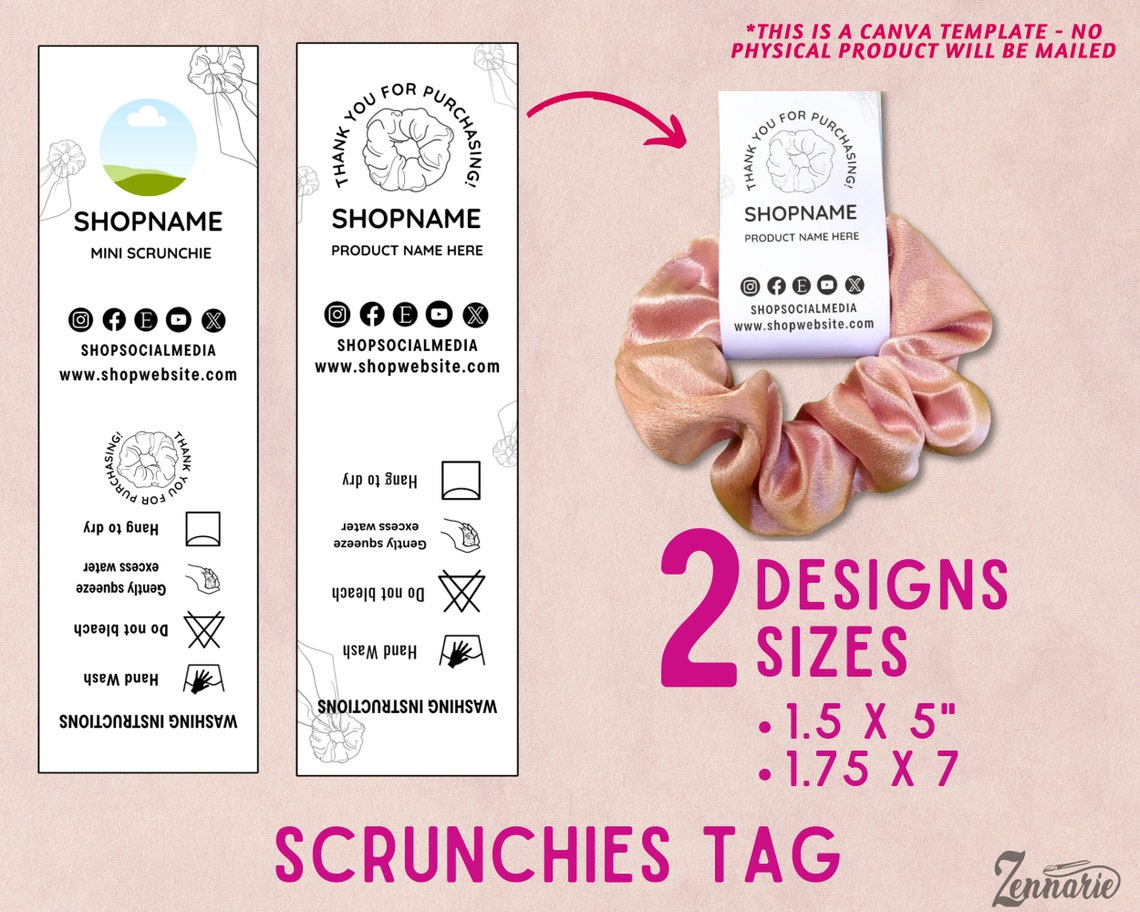 Editable Scrunchie Tag Template for Small Businesses Customizable Easy Use Template Thank You ...