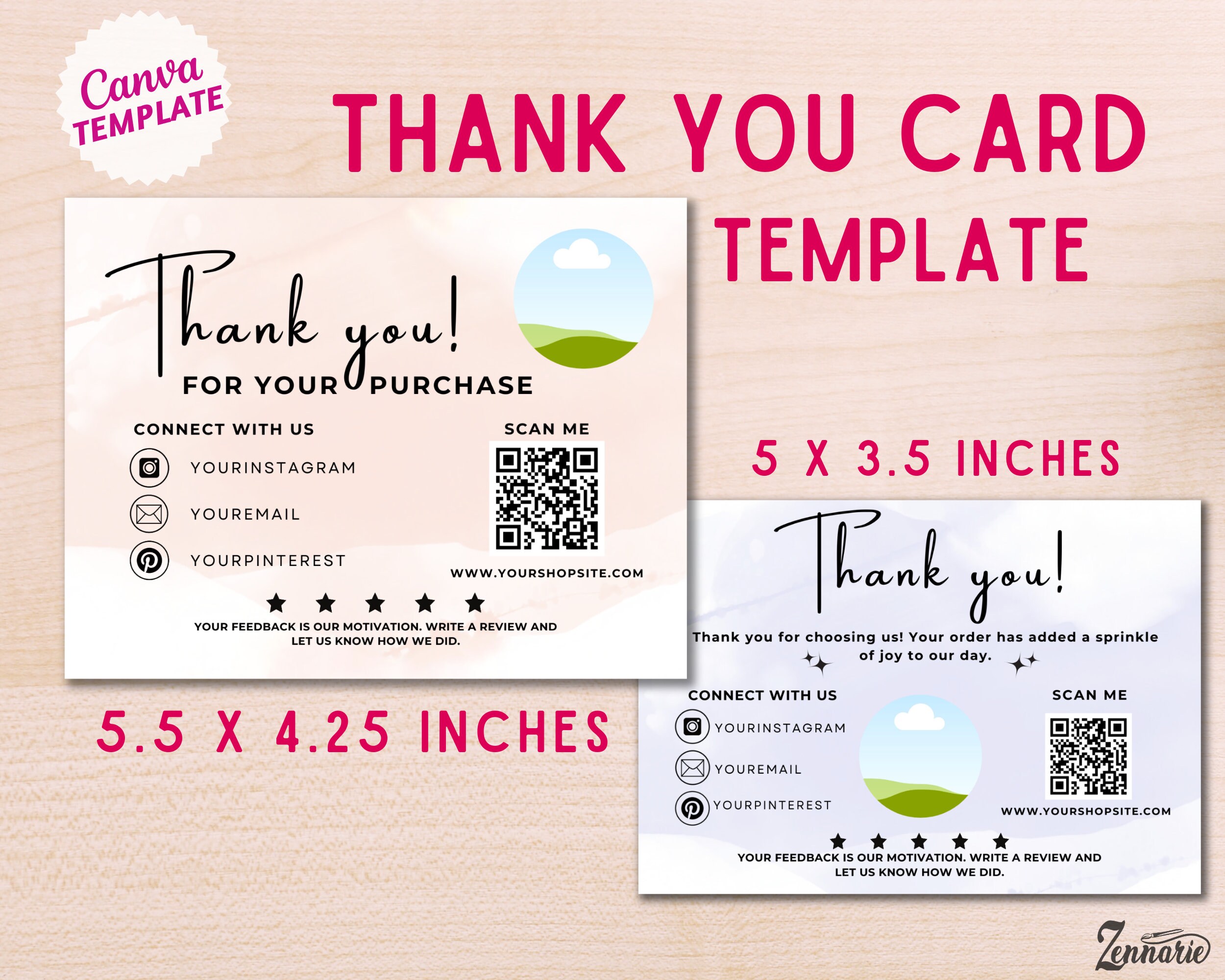Editable Thank You Card Template for Small Business Thank You for ...