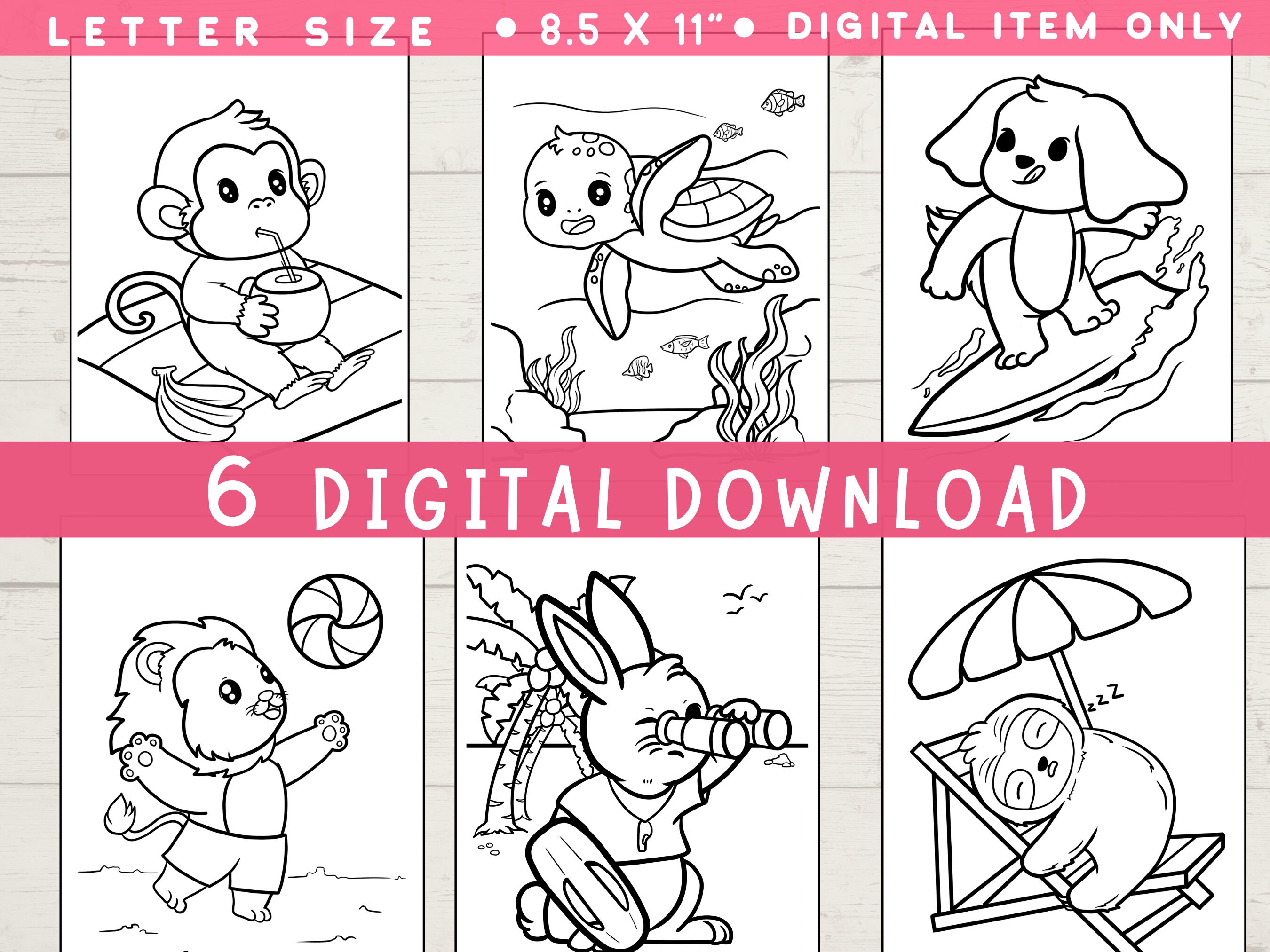 Cute Animals Coloring Pages Animal Beach Theme Coloring Book for Kids ...