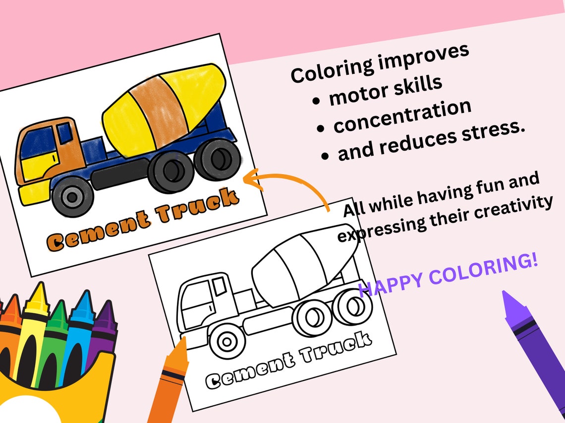 Truck Coloring Pages for Kids Construction Trucks Activity for Children ...