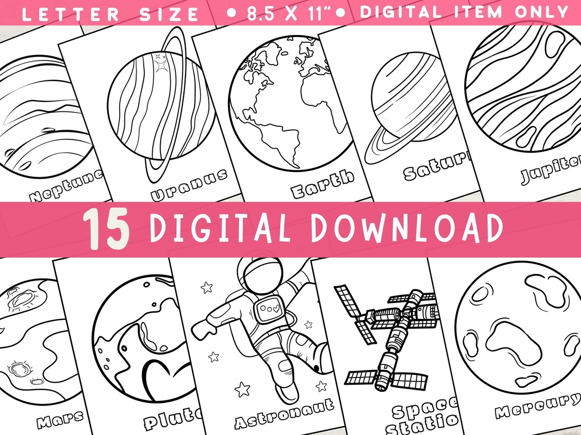 Space Planets Coloring Pages for Kids Worksheets Astronauts Rockets PDF ...