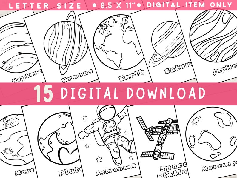 Space Planets Coloring Pages for Kids Worksheets Astronauts Rockets PDF ...