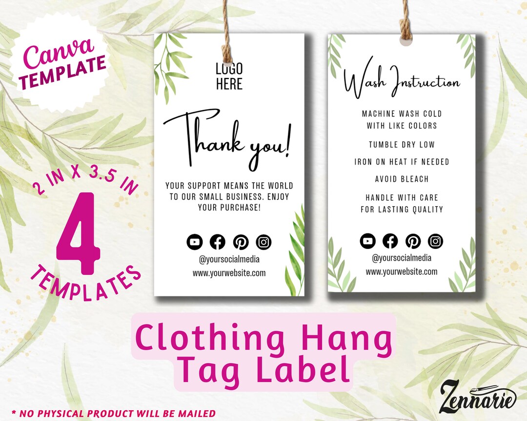 Editable Hang Tag Template, Washing Instructions for Clothes Packaging ...