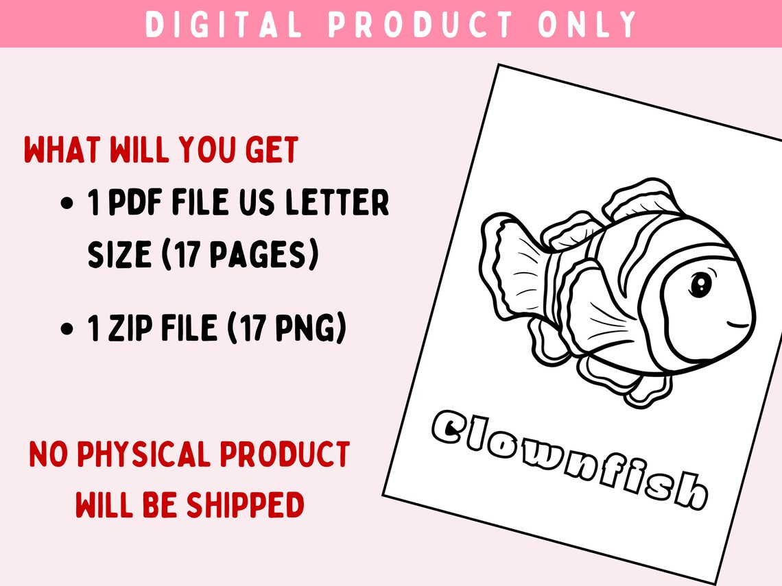 Water Animals Coloring Pages Cute Marine Animals Instant Download ...