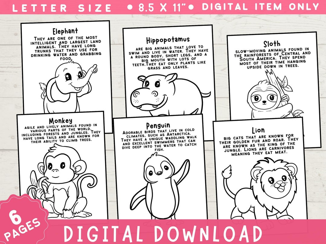 Kids Coloring Pages Cute Zoo Animals for Kids Printable PDF Coloring ...