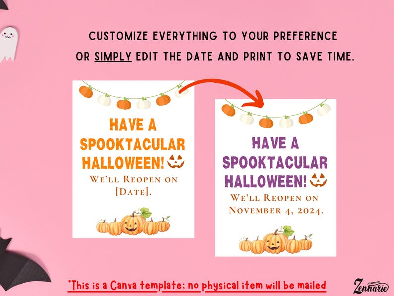 Editable Halloween Closed Sign CANVA Template for Business Announcement ...