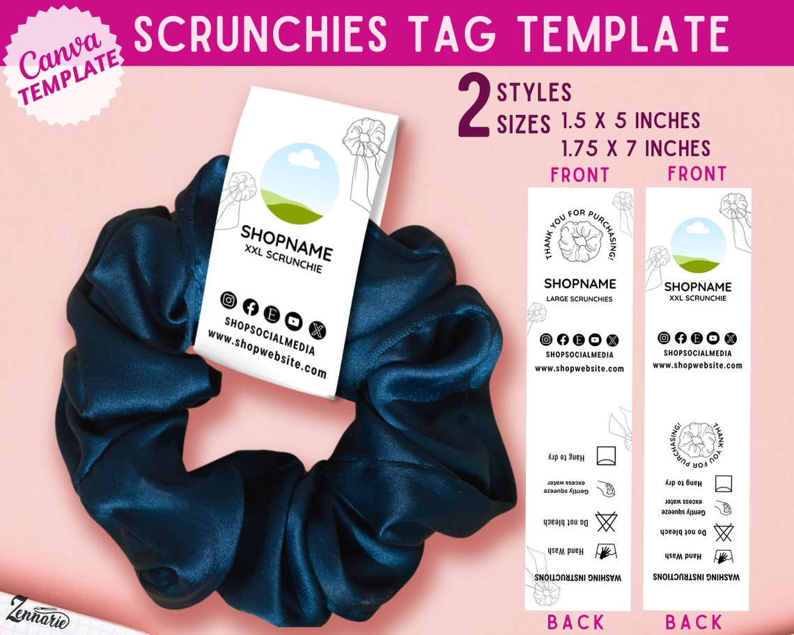 Editable Scrunchies Tag Canva Template Customizable Care Card Label for ...
