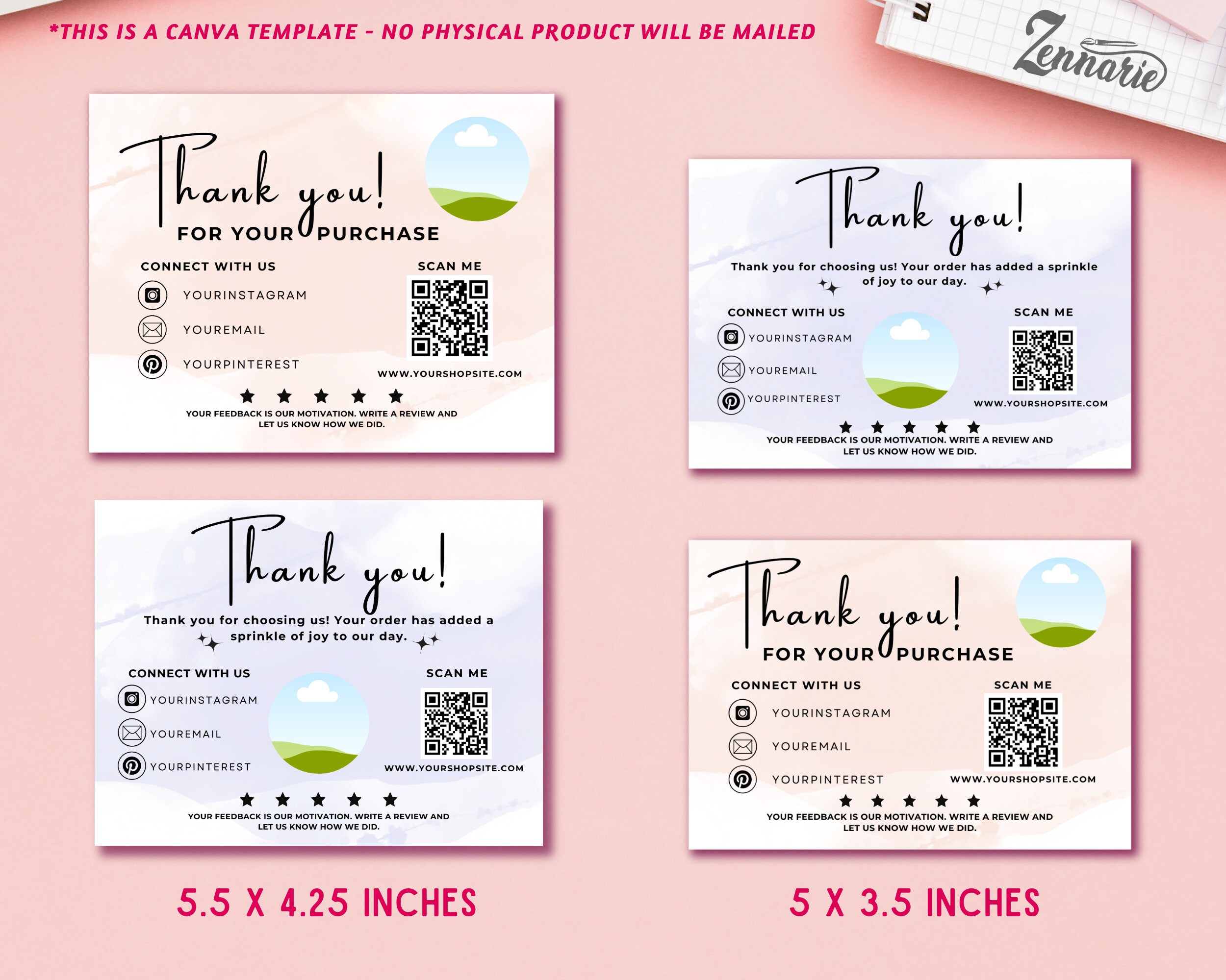 Editable Thank You Card Template for Small Business Thank You for ...