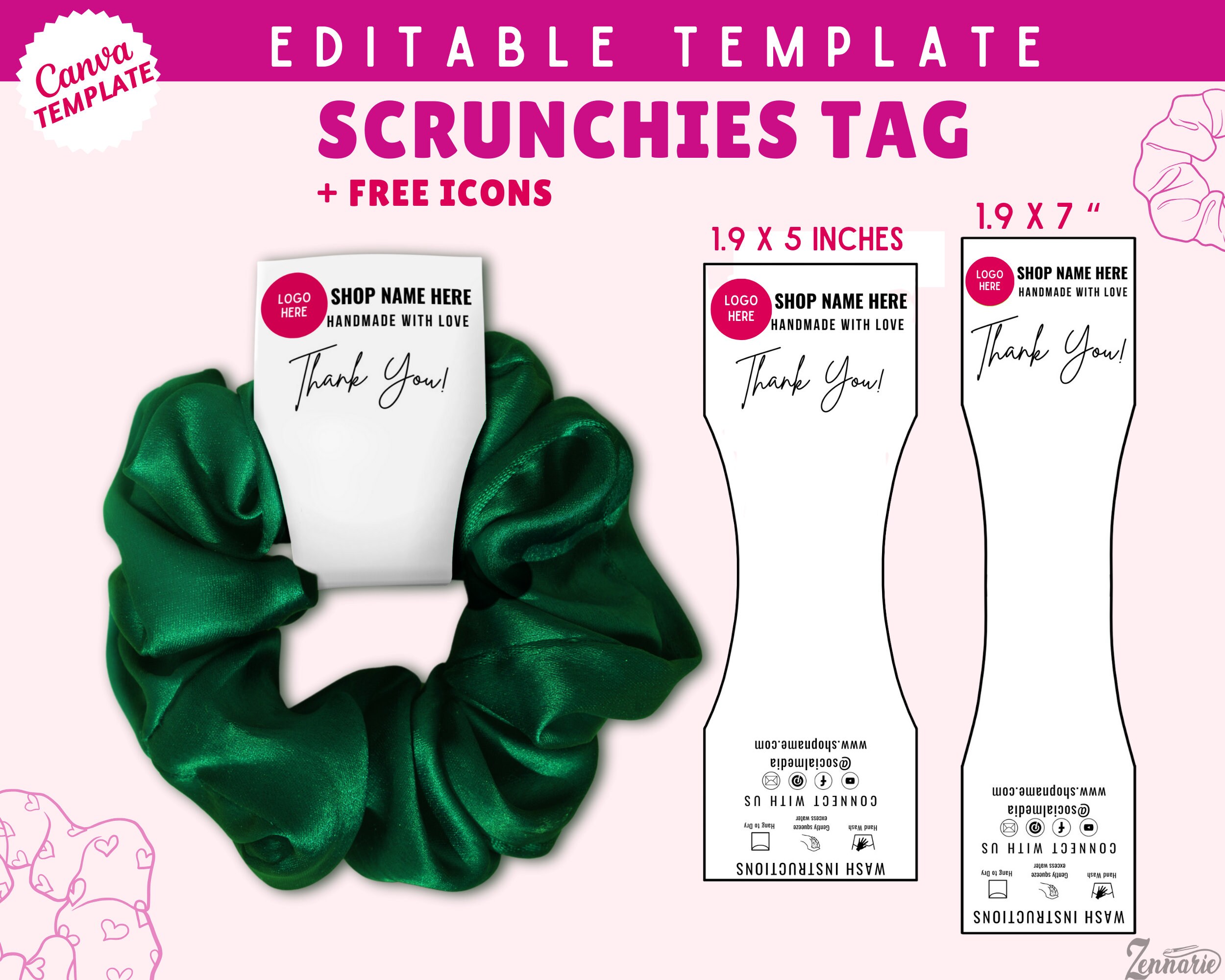 Editable Scrunchie Tag Template: DIY Packaging, Care Card (canva) - Etsy