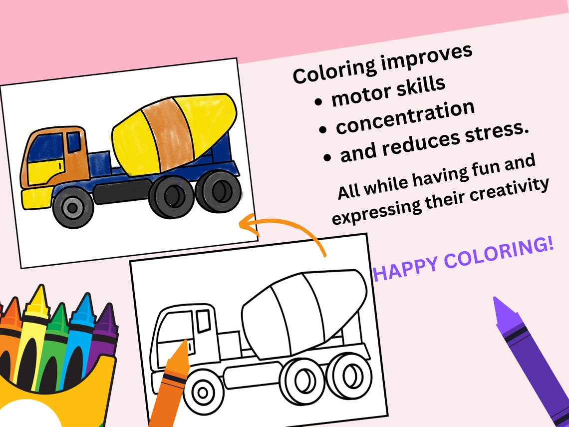 Trucks Coloring Pages for Kids Construction Truck for Children Activity ...
