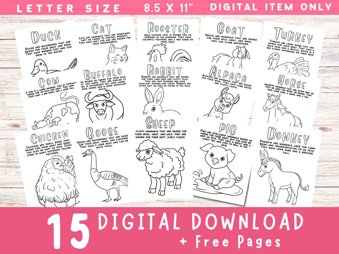 Printable Farm Animal Coloring Educational Activities for Kids Cute ...