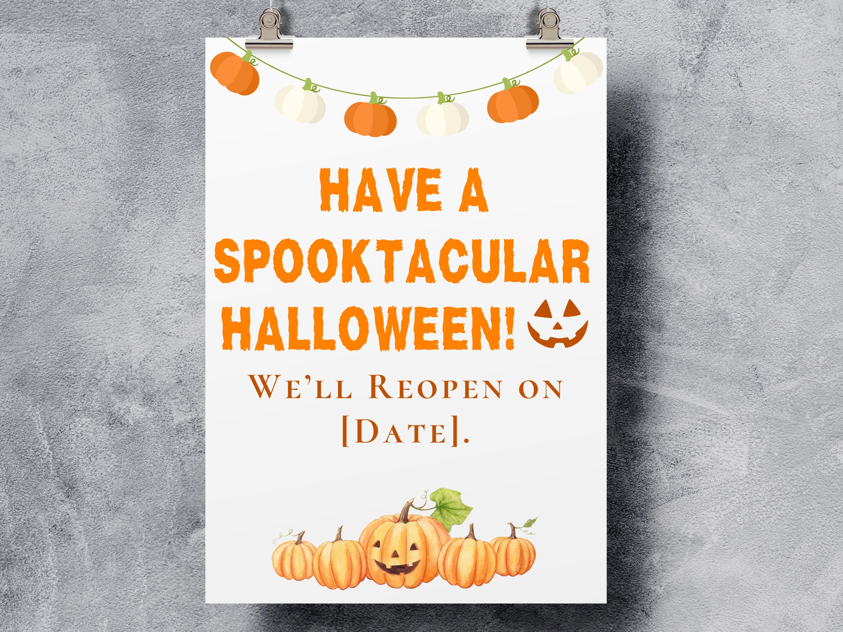 Editable Halloween Closed Sign CANVA Template for Business Announcement ...