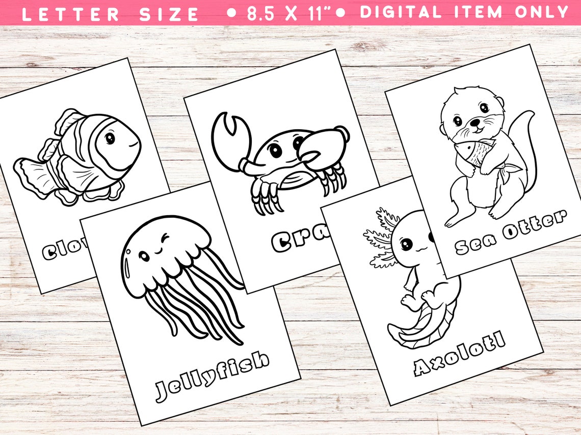 Water Animals Coloring Pages Cute Marine Animals Instant Download ...