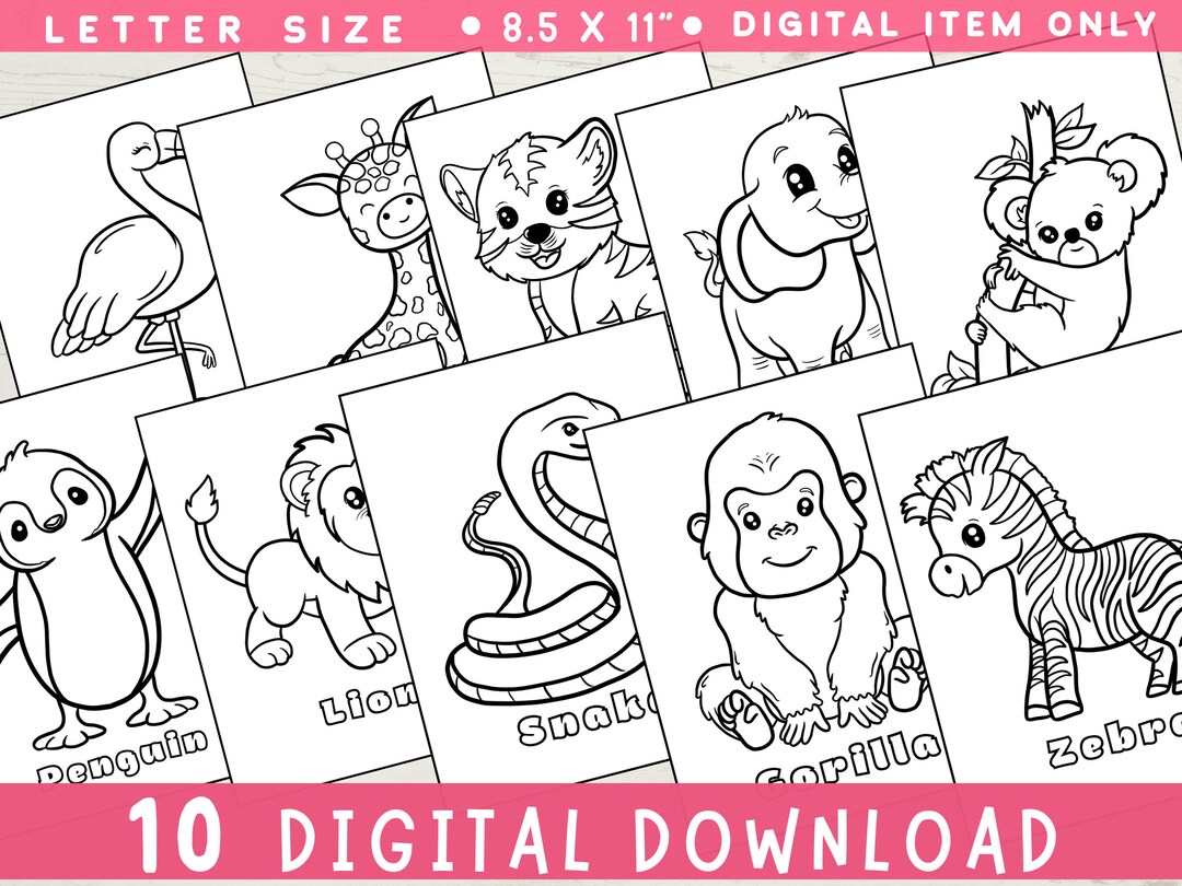 Zoo Animals Coloring Pages for Kids Cute Animal Coloring Book for ...