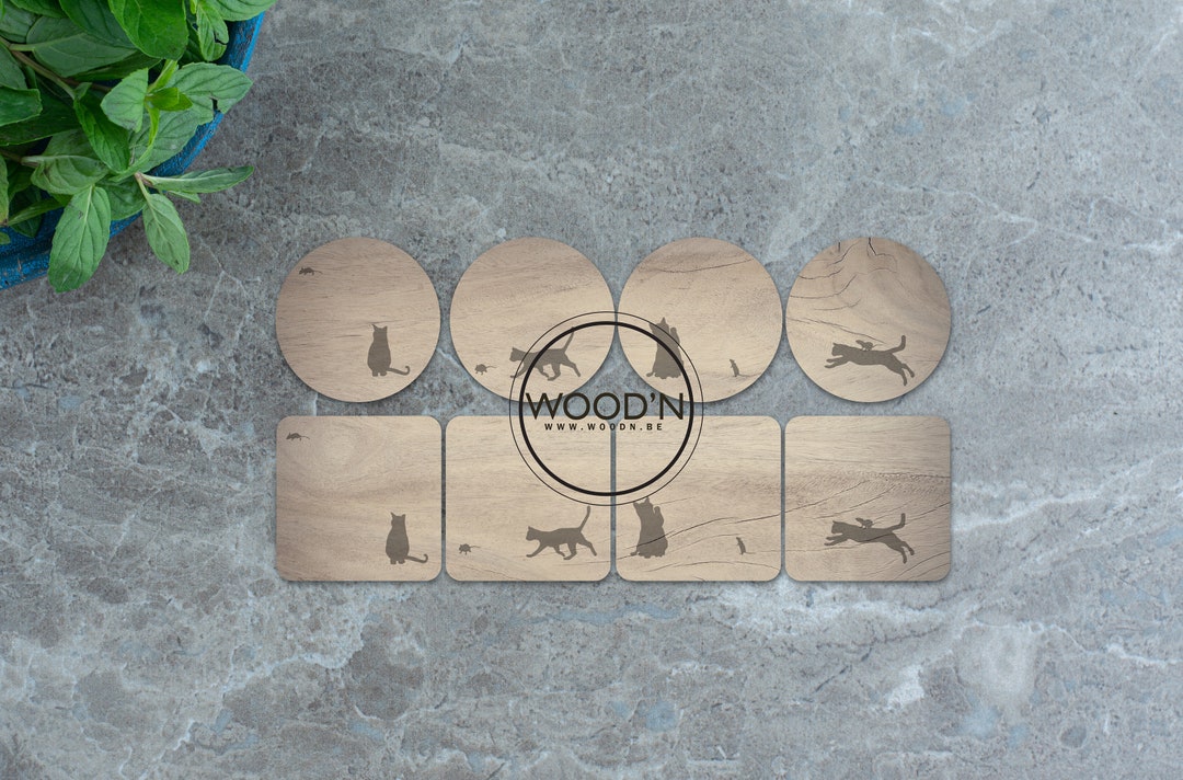 Handcrafted Wooden Coaster With Cats Chasing Mouse Design - Etsy