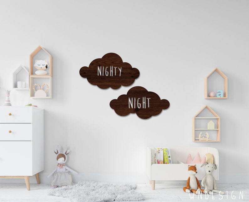 Laser Cutting Template nighty Night Wall Decoration With Two Clouds - Etsy