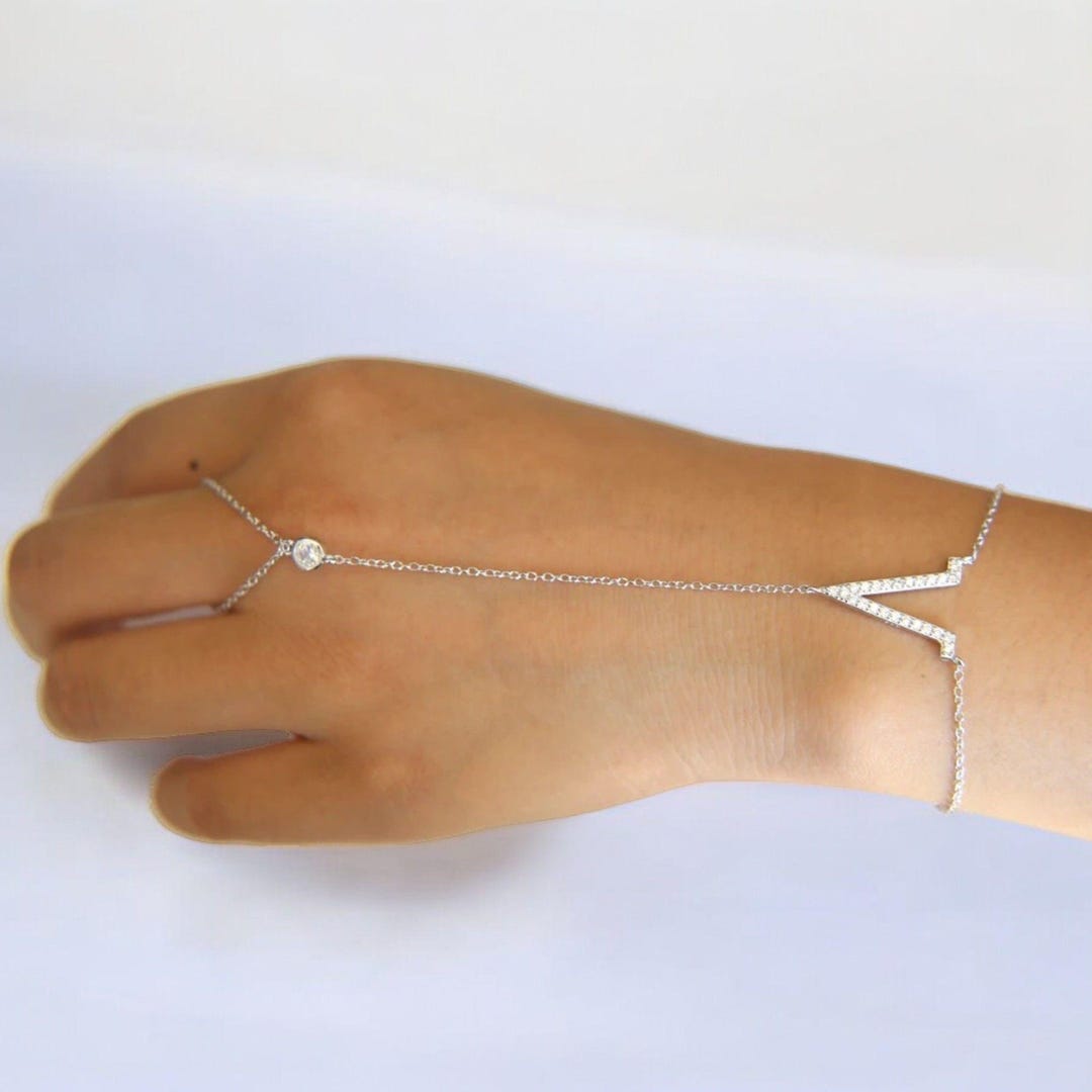 V Shape Finger Chain, Sterling Silver Chevron Delicate Hand Chain, Gold ...