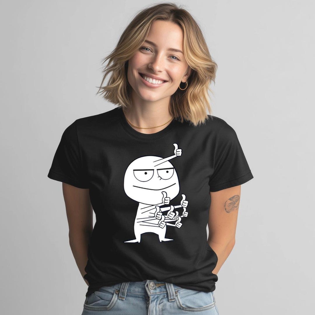 Funny Meme Character With Many Thumbs up T-shirt, Cool Cartoon Graphic ...