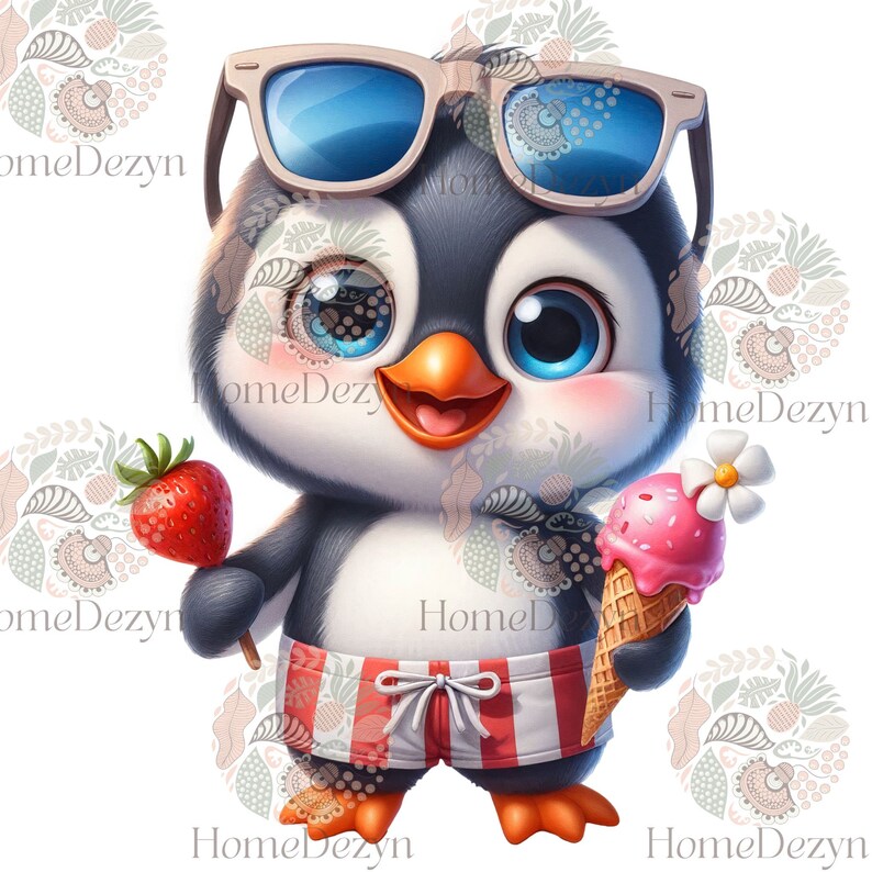 Summer Penguin Clipart Candy Design 3 PNG Files Cute Summer Penguins ...