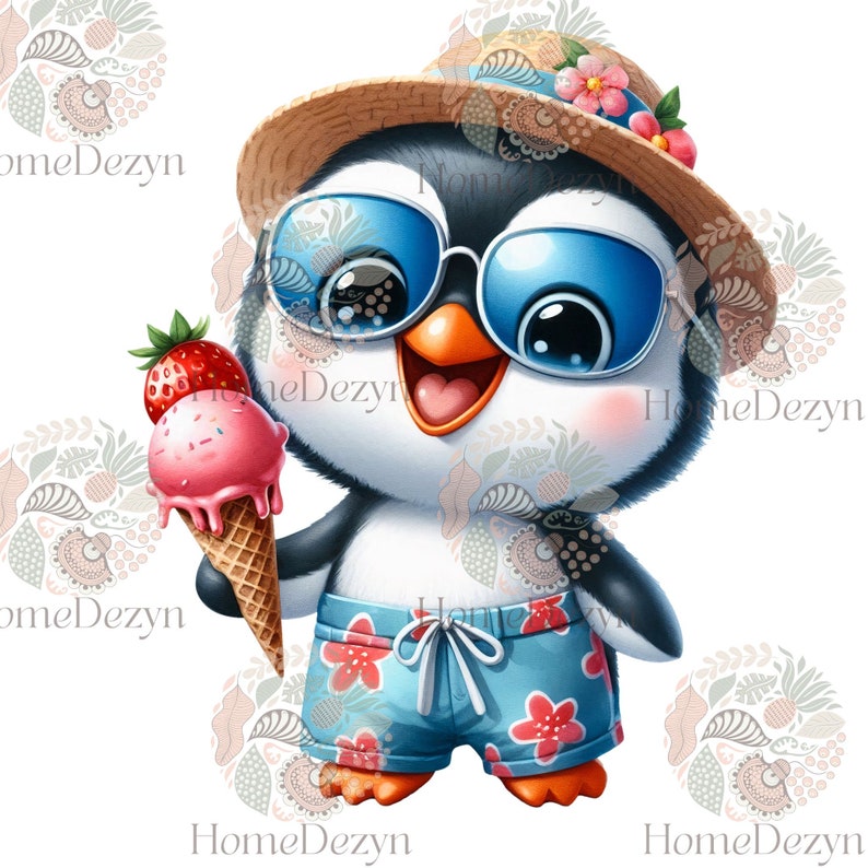 Summer Penguin Clipart Candy Design 3 PNG Files Cute Summer Penguins ...