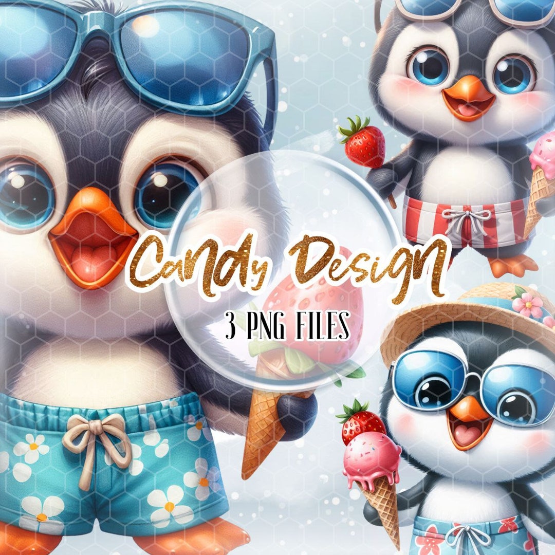 Summer Penguin Clipart Candy Design 3 PNG Files Cute Summer Penguins ...