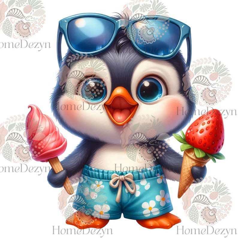 Summer Penguin Clipart Candy Design 3 PNG Files Cute Summer Penguins ...