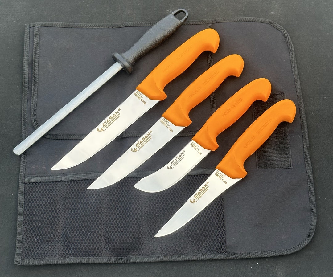 Handmade Gold Butcher Set (1) With Special Carrying Bag Kitchen Knife ...
