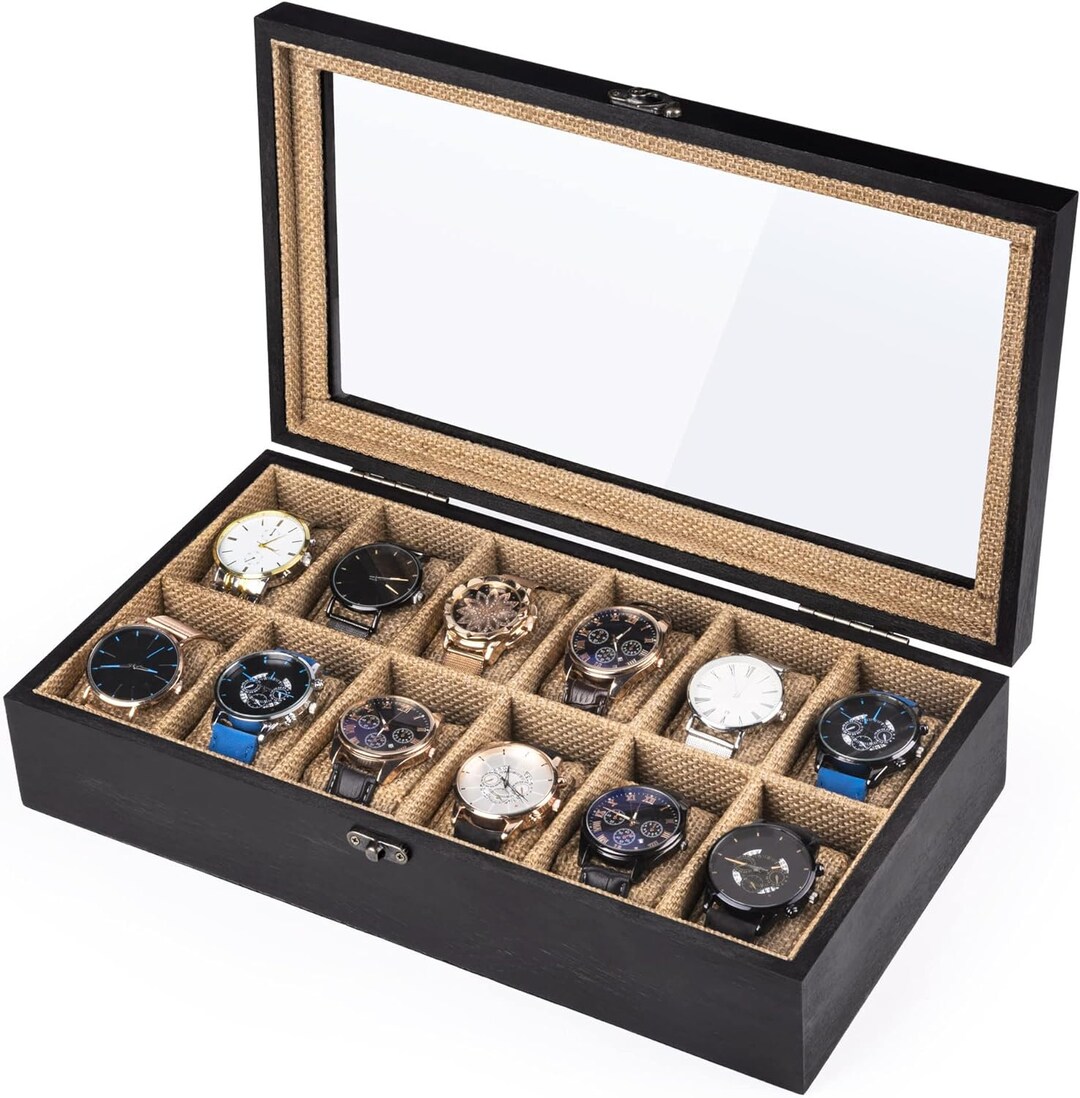 Wooden Watch Box With Glass Top Watch Storage Box Mens - Etsy