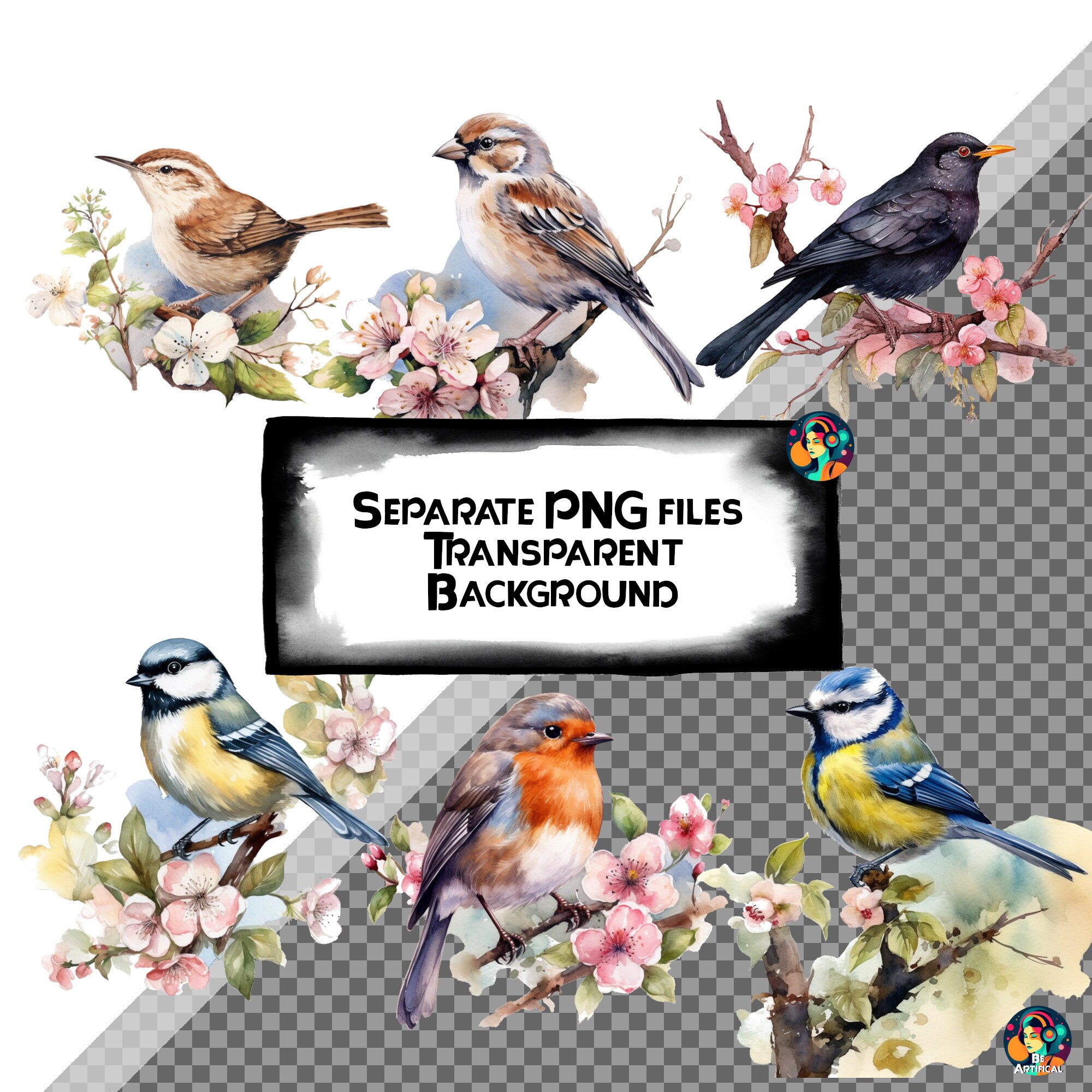 Spring Bundle Flower Clipart Spring Clipart Bird Clip - Etsy