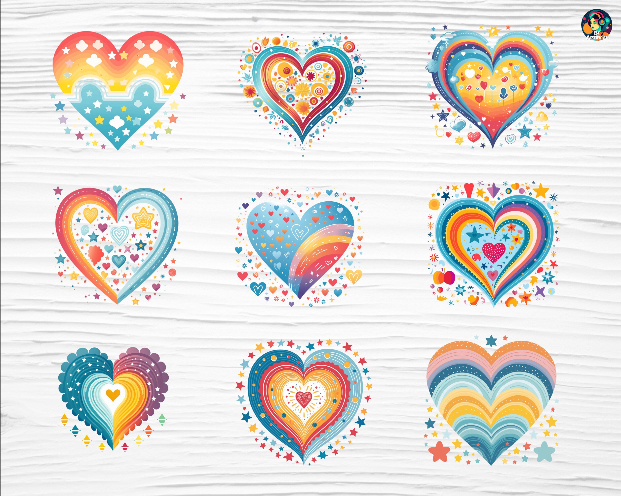 Boho Rainbow Hearts Clip Art Set for Unique Designs and Art Projects ...