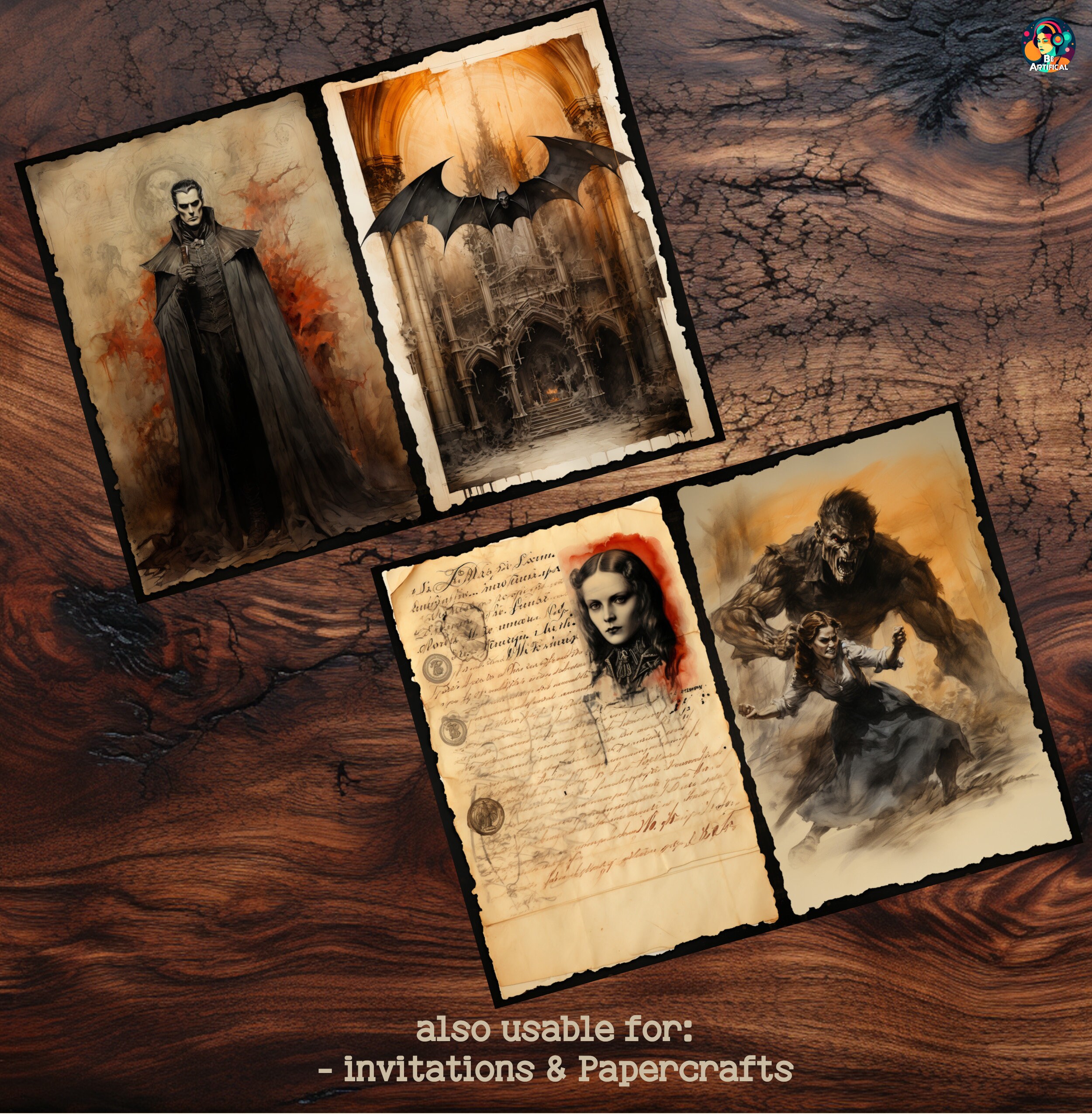 Vampire Werewolf Junk Journal Pages, Digital Scrapbook Paper Kit ...