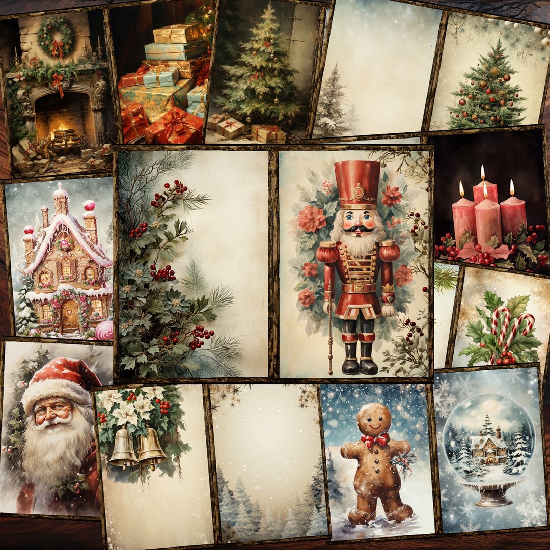 Classic Christmas Junk Journal Pages, Digital Scrapbook Paper Kit, Winter Holiday Collage Sheet ...