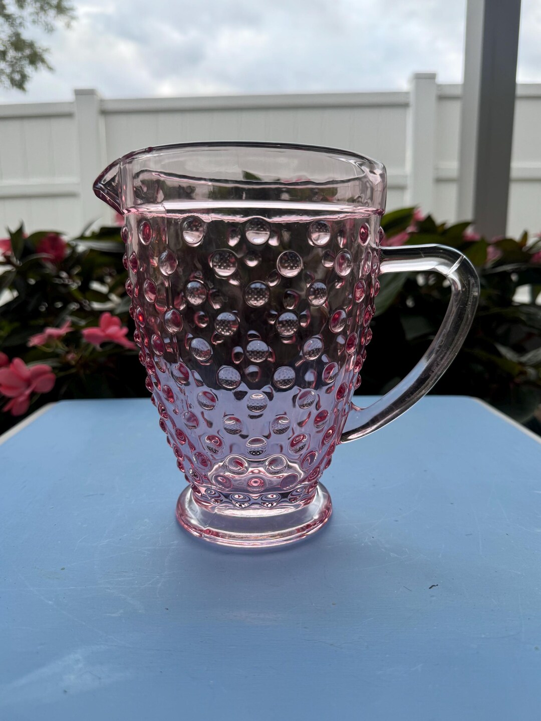Vintage 7 1/2 Inch Hobnail Pink Bubble Glass Pitcher - Etsy
