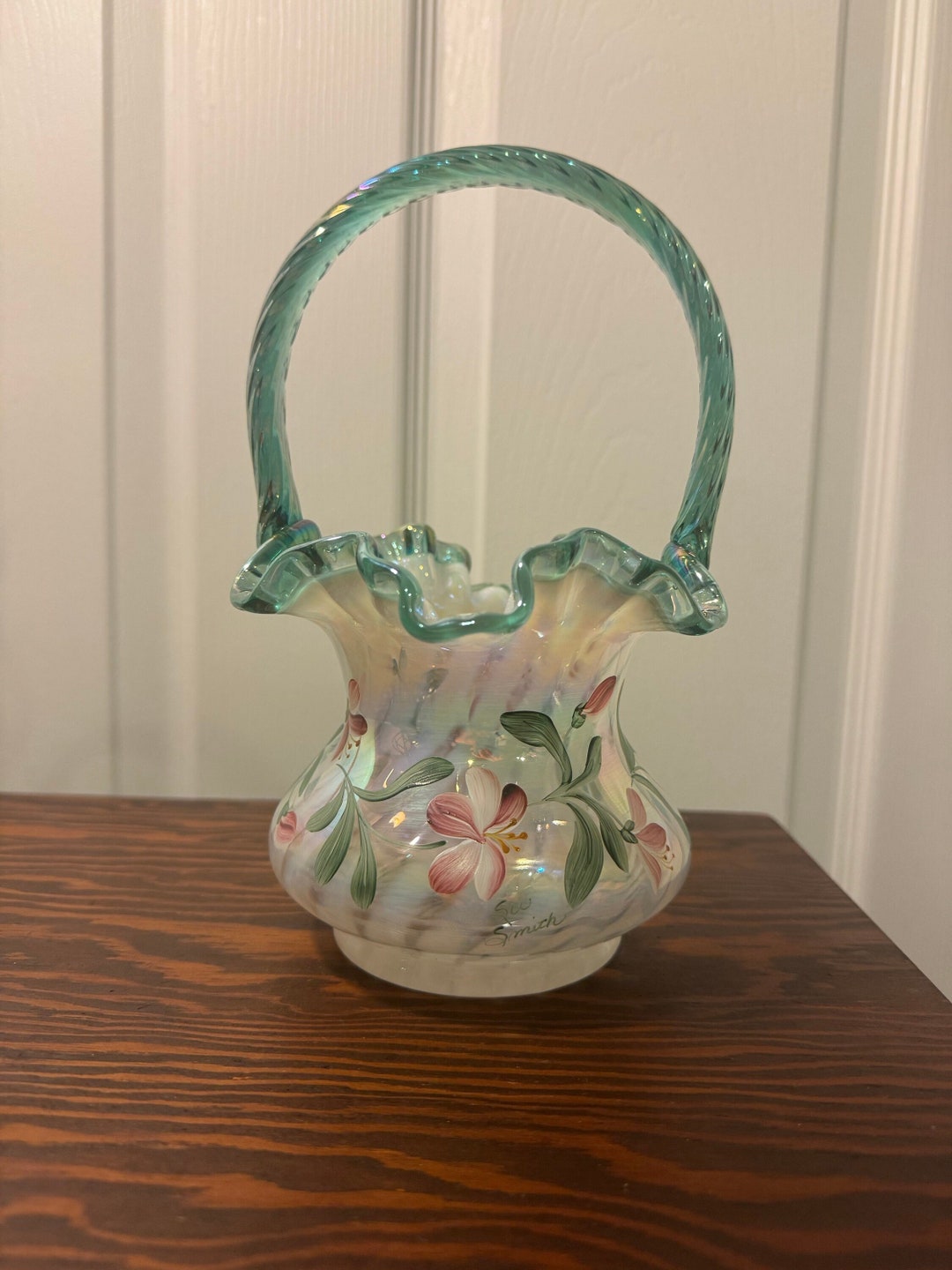Fenton Glass 9 Inch Floral Hand Painted and Signed 90th Anniversary ...