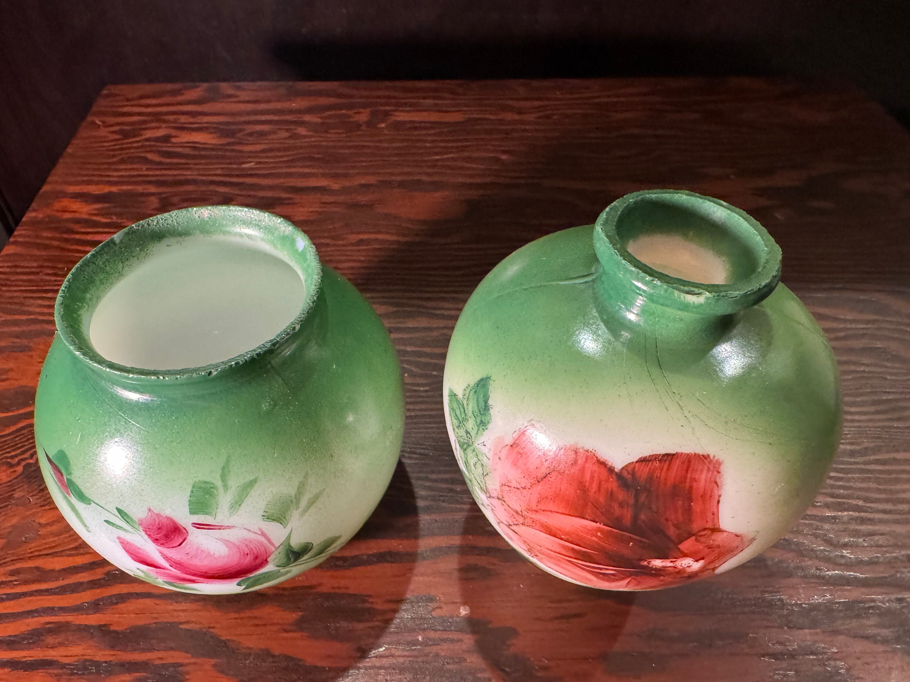 Pair of Victorian Milk Glass Hand Painted Floral Fostoria Small Vases ...