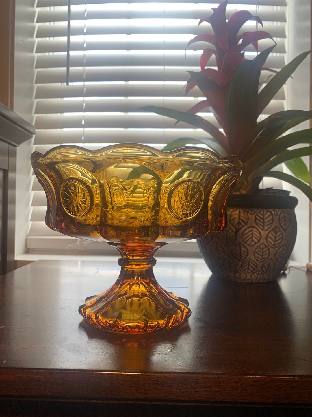 Amber Coin Glass Large Compote Dish by Fostoria - Etsy