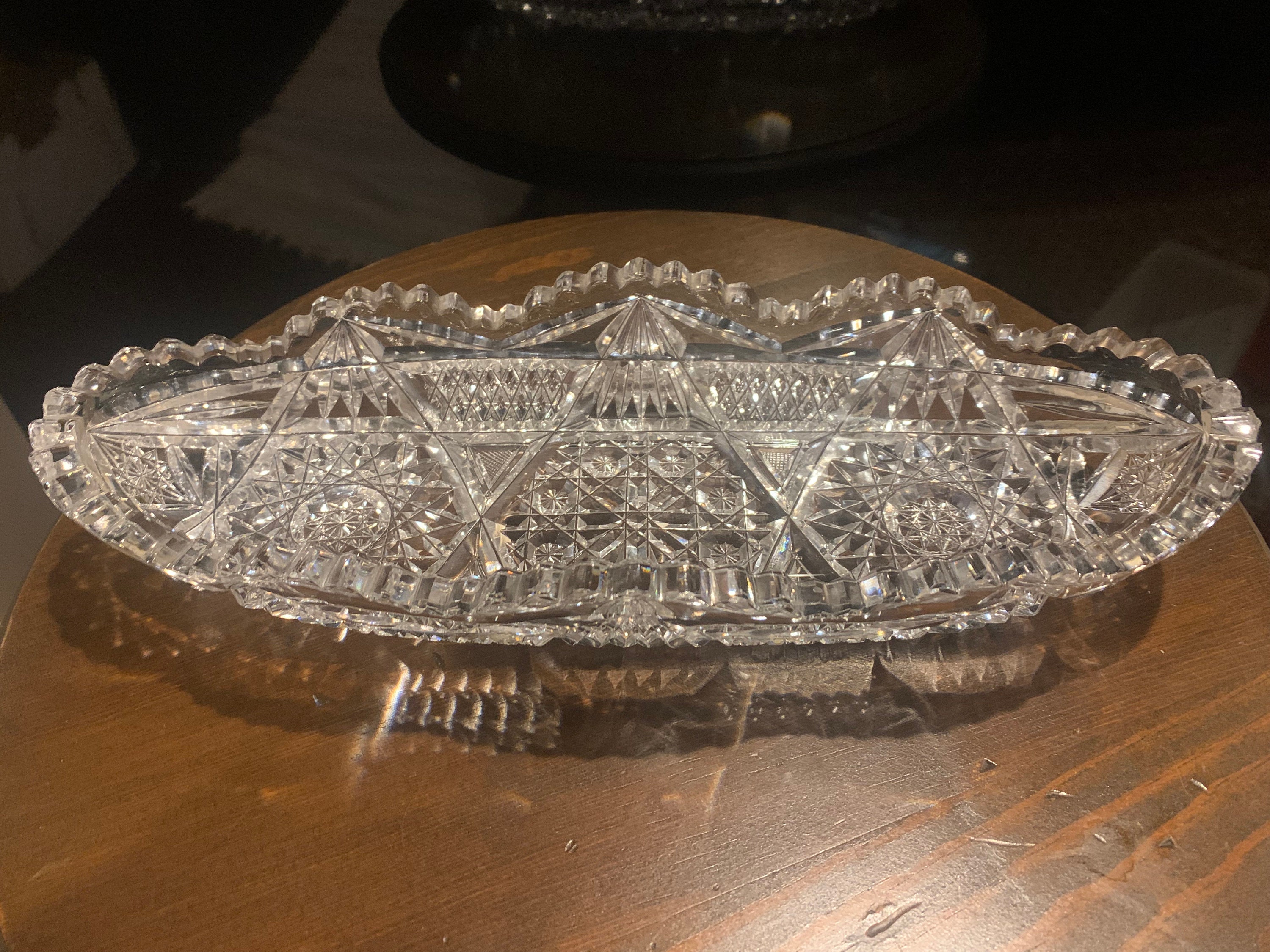 ABP 12 Inch Sawtooth Cut Glass Oval Serving Dish - Etsy