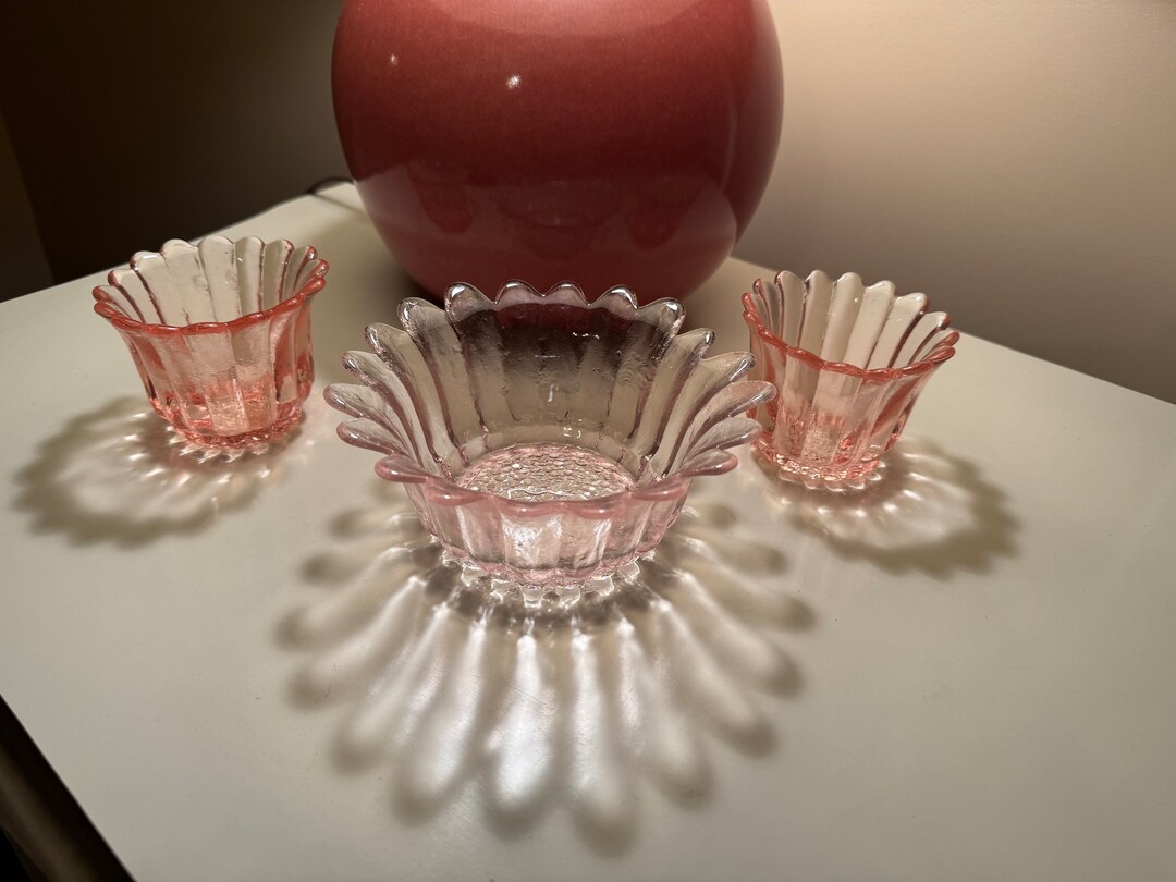 Pink Console Set Glass Bowl and Candle Holders by Viking Glass - Etsy