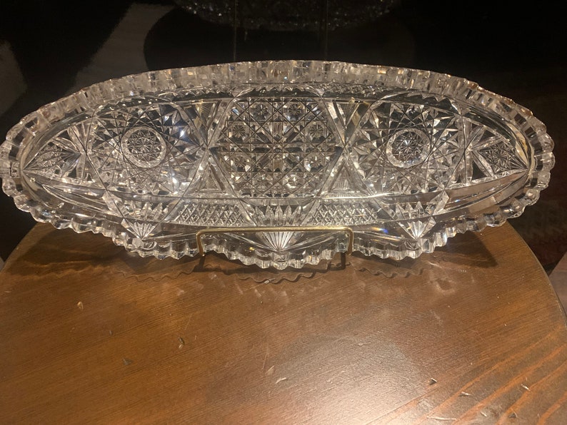ABP 12 Inch Sawtooth Cut Glass Oval Serving Dish - Etsy