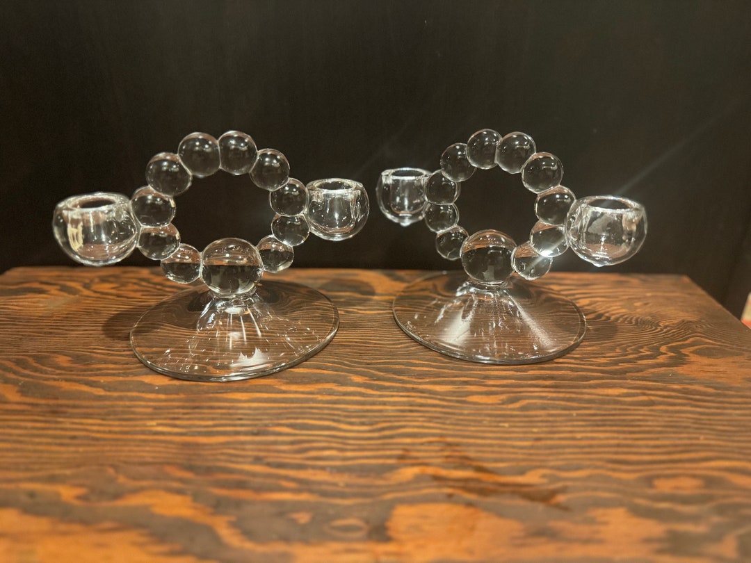 Pair of Imperial Glass 5 1/4 Inch Candlewick Double Light Candlesticks ...
