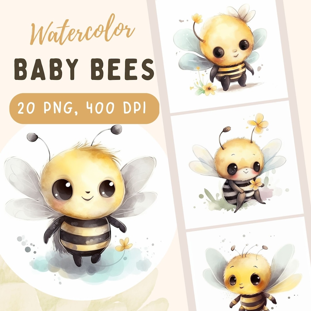 Watercolor Baby Bee Clipart, 20 High Quality PNG, Cute Bee Clipart PNG ...