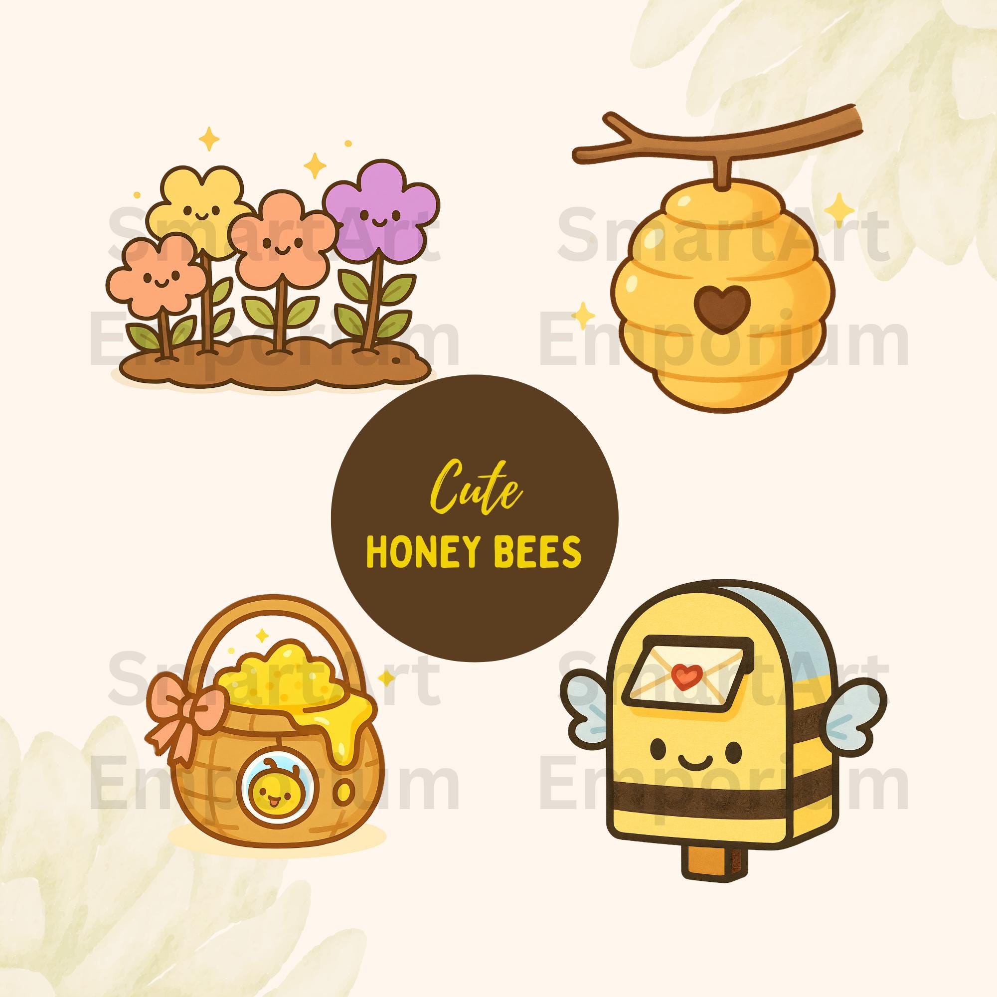 Cute Honey Bee Clipart Bundle, 40 High Quality PNG, Transparent Bg ...