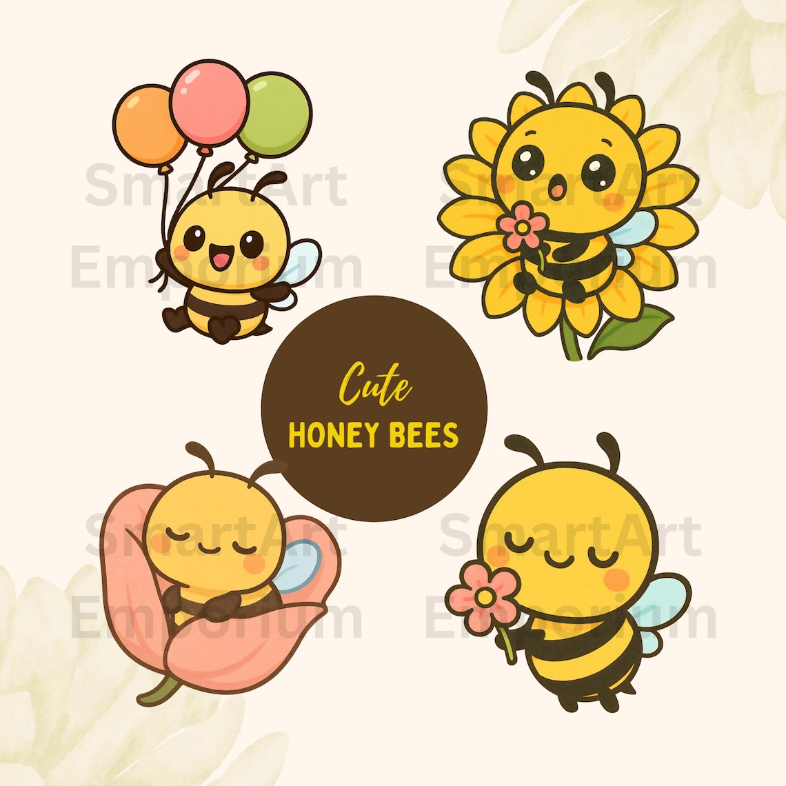 Cute Honey Bee Clipart Bundle, 40 High Quality PNG, Transparent Bg ...