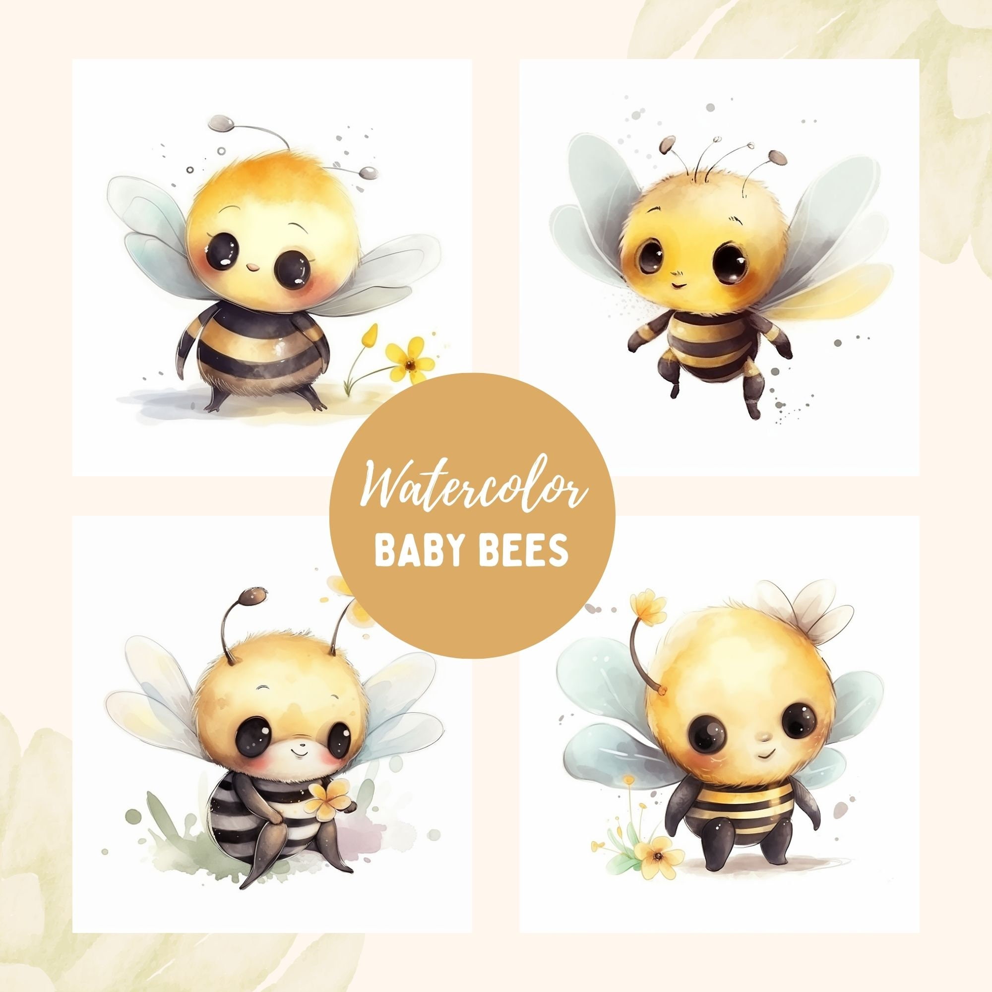 Watercolor Baby Bee Clipart, 20 High Quality PNG, Cute Bee Clipart PNG ...