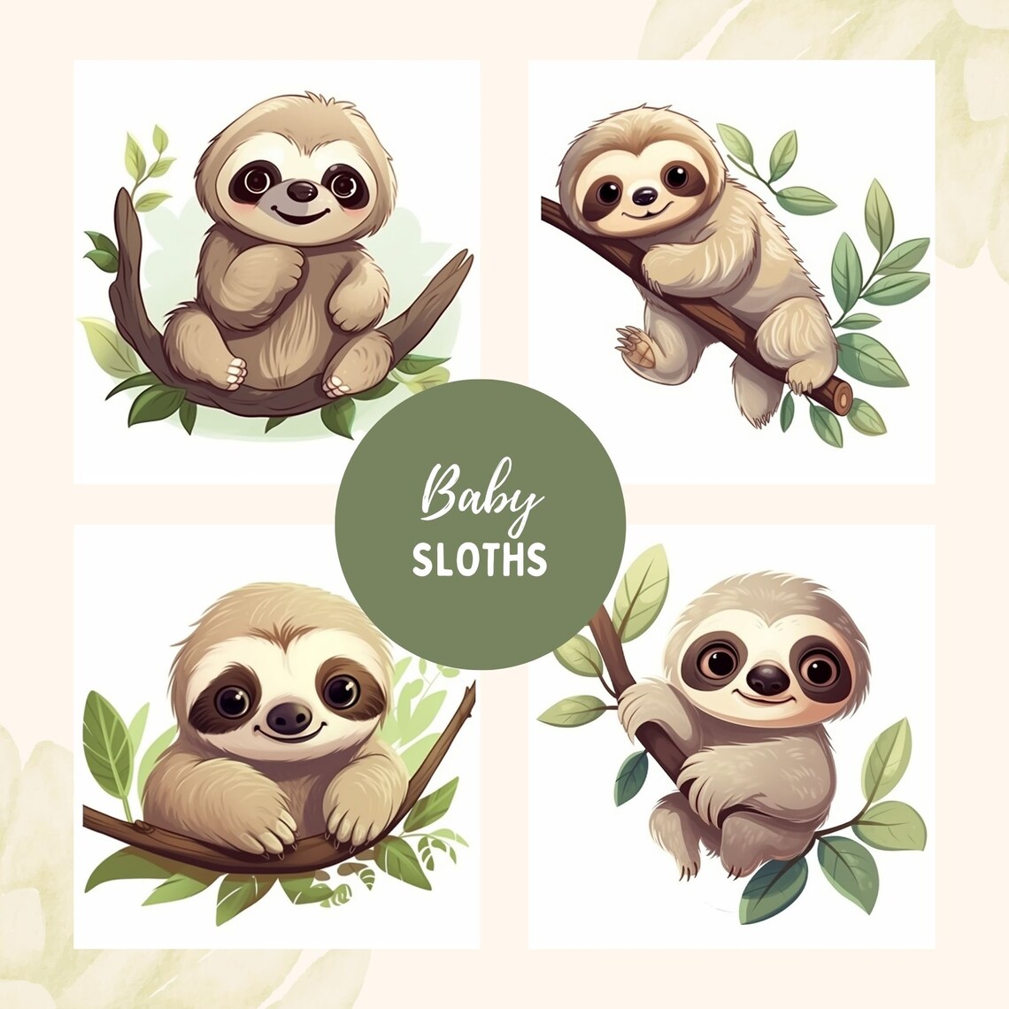 Baby Sloths Clipart Bundle, 20 High Quality PNG, Cute Sloths Clipart ...
