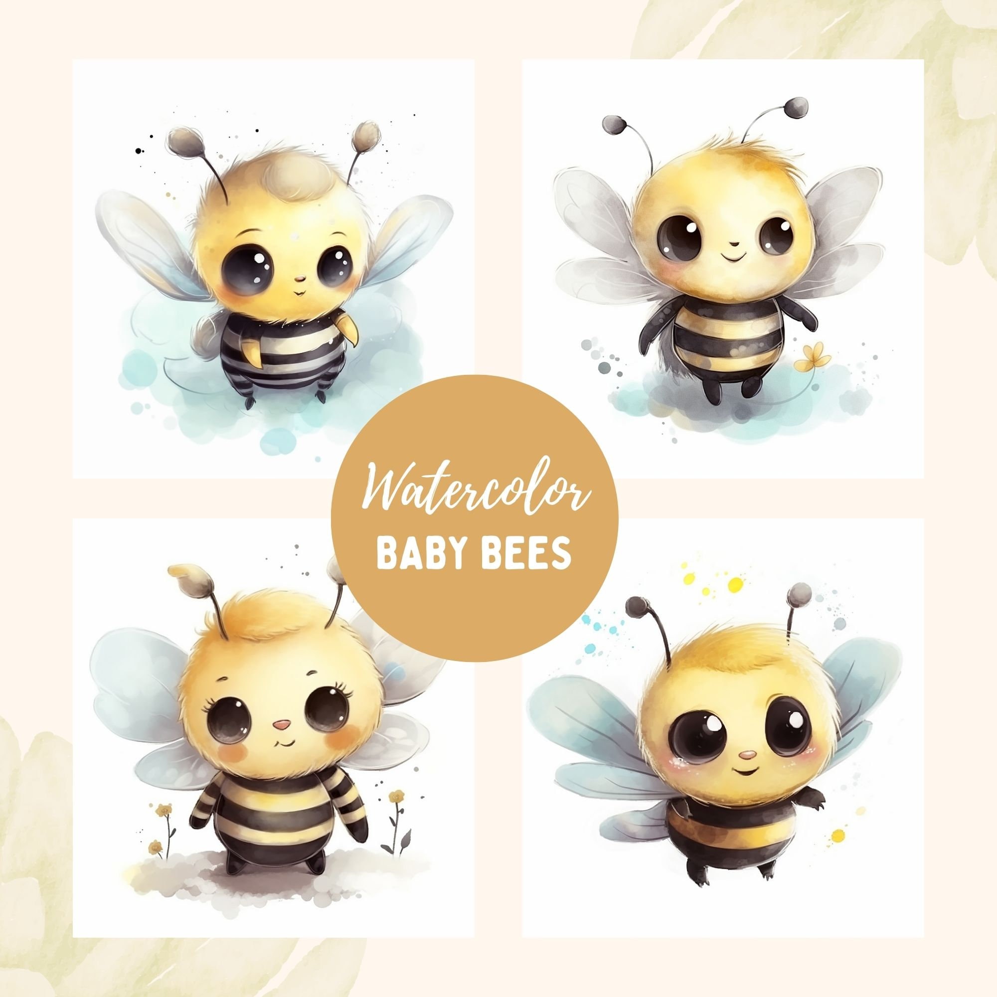 Watercolor Baby Bee Clipart, 20 High Quality PNG, Cute Bee Clipart PNG ...