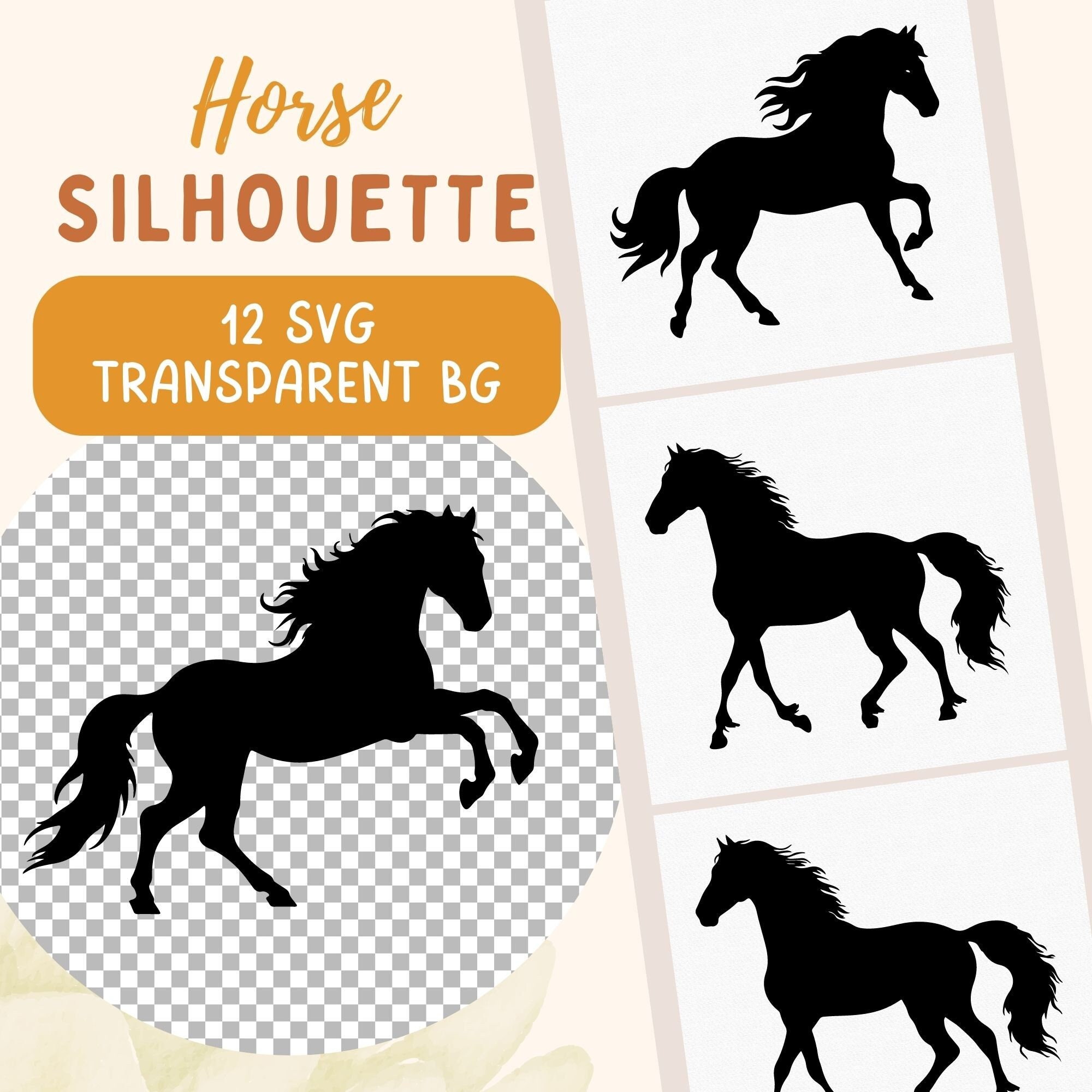 Packung mit 8 Pferd Silhouette SVG, Pferd läuft Schneidedateien, 8 ...