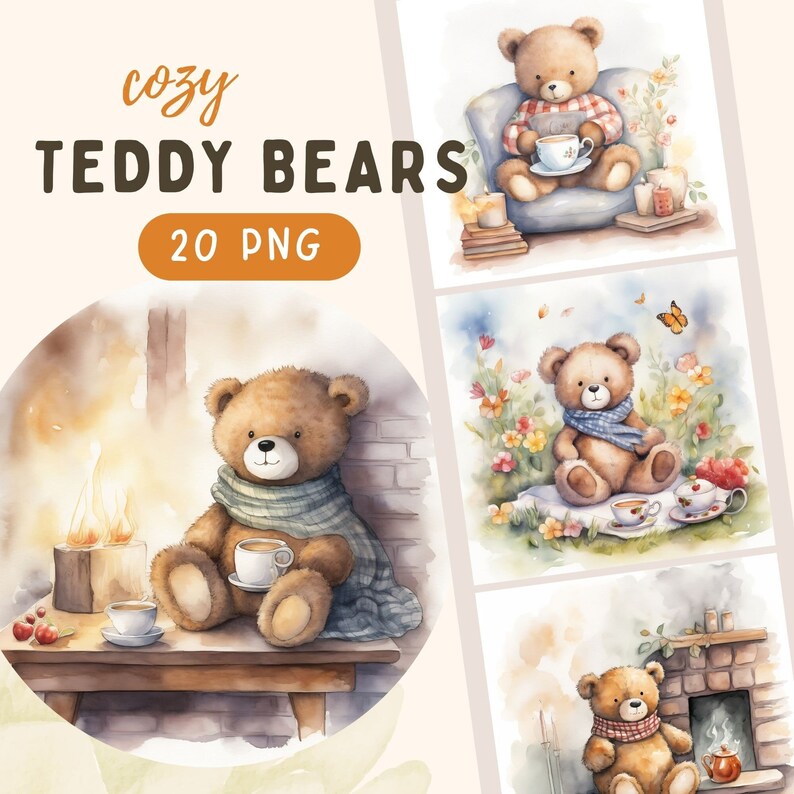 Teddy Bear Clipart, 20 High Quality PNG, Watercolor, Teddy Bear Art ...