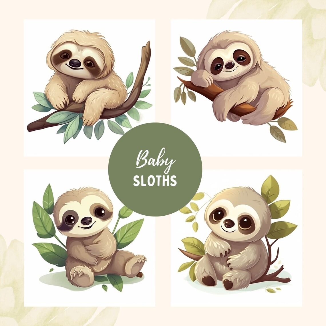 Baby Sloths Clipart Bundle, 20 High Quality PNG, Cute Sloths Clipart ...