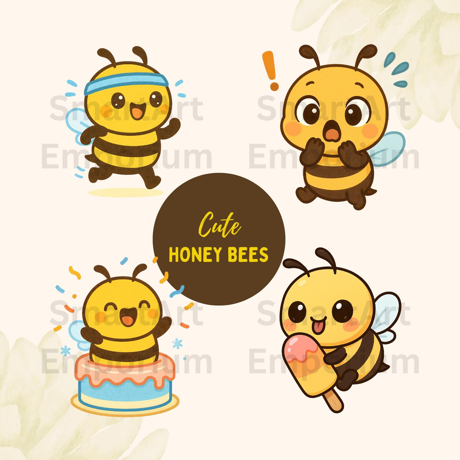 Cute Honey Bee Clipart Bundle, 40 High Quality PNG, Transparent Bg ...